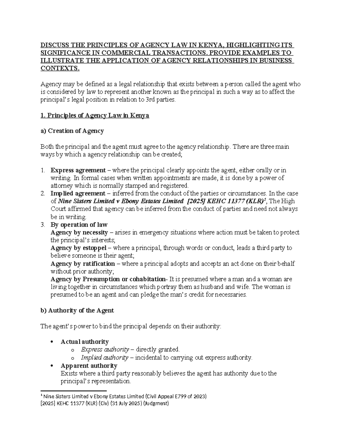 Agency Law Principles in Kenya: Significance & Applications in Commerce ...
