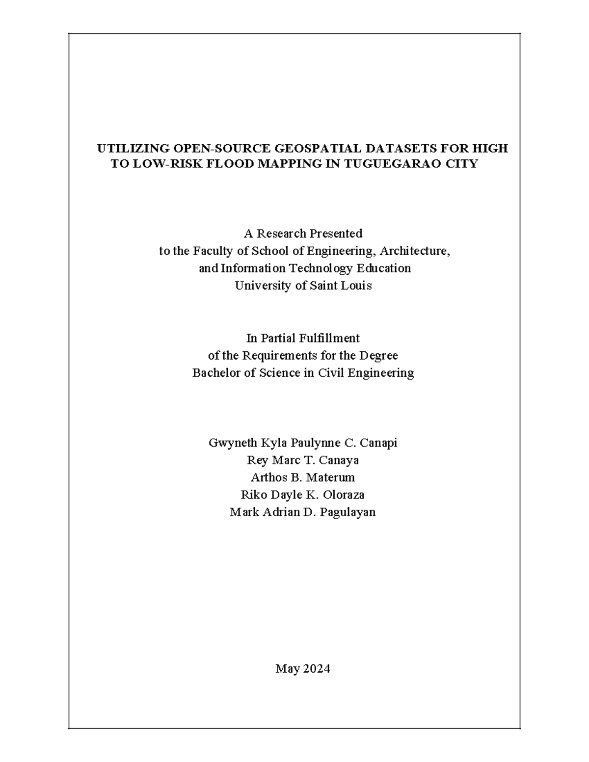Flood Risk Mapping Research Using Open-Source Data in Tuguegarao City - Studocu