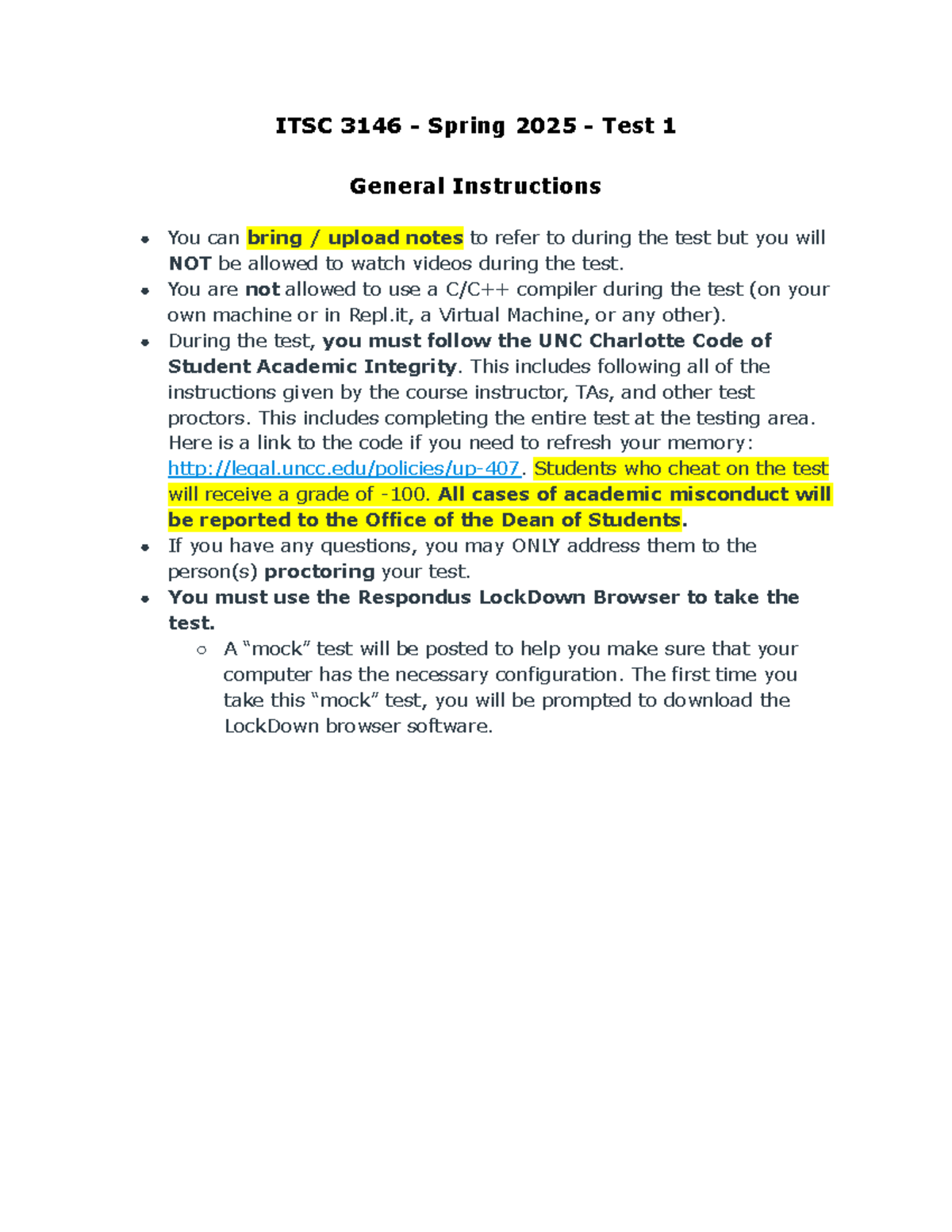 ITSC 3146 Spring 2025 Test 1 Study Guide: OS & C++ Programming - Studocu