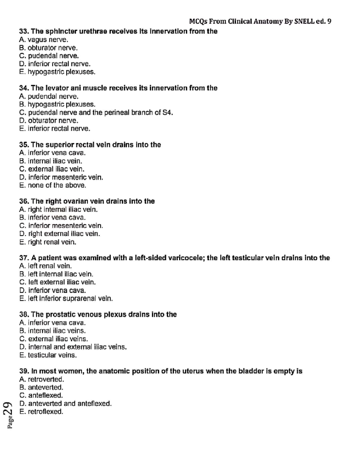 Nursing 555 Quiz 30 - Xjjx - MCQs From Clinical Anatomy SNELL ed. 9 33 ...