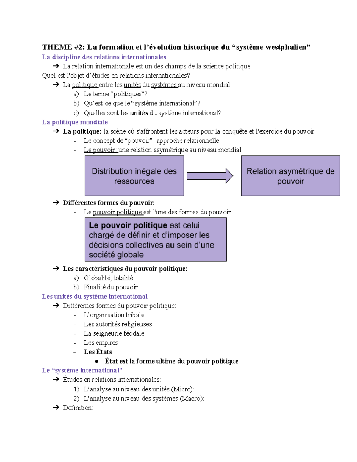 POL2503 - notes - THEME #2: La formation et l’évolution historique du ...