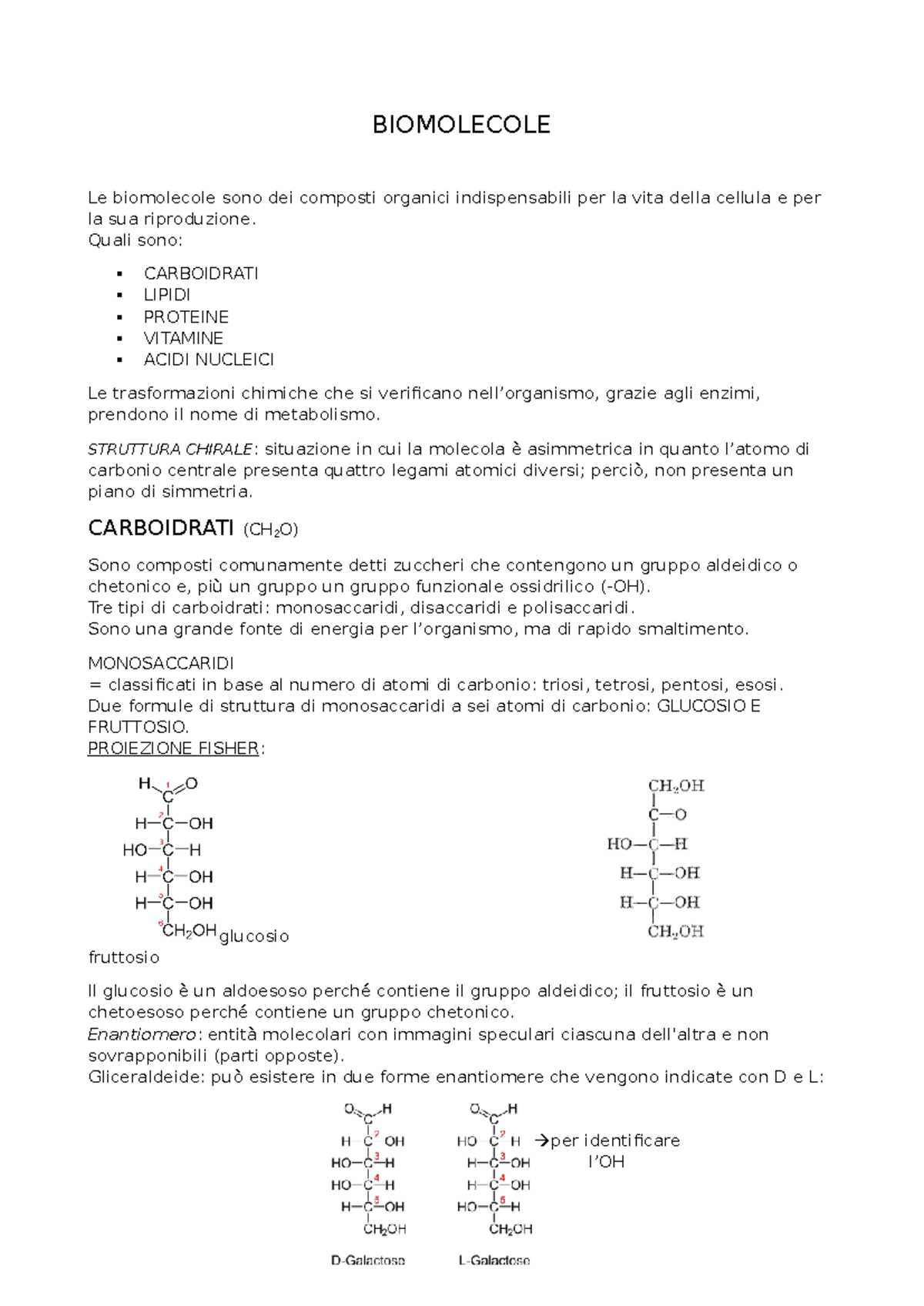 Biomolecole: Schema e Riassunto Completo per Studio - Studocu
