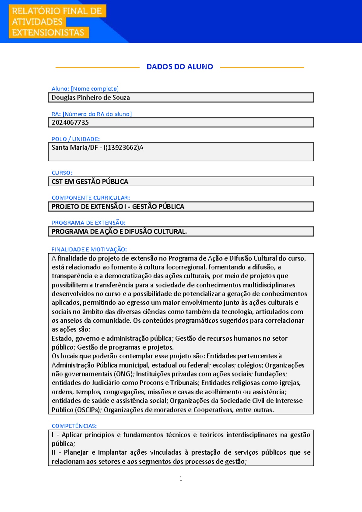 Relatório Final CST EM Gestão Pública: Projeto de Extensão I - Studocu