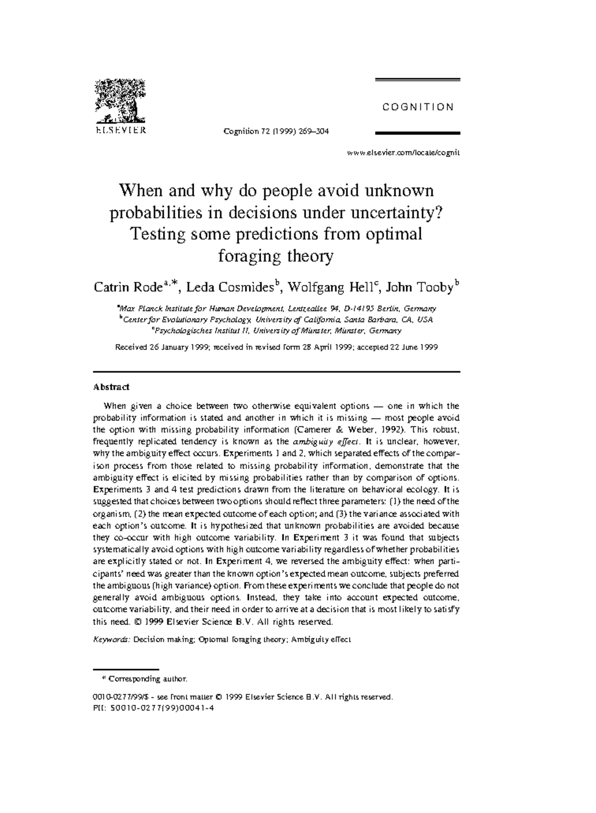 When and why do people avoid unknown pro - When and why do people avoid ...
