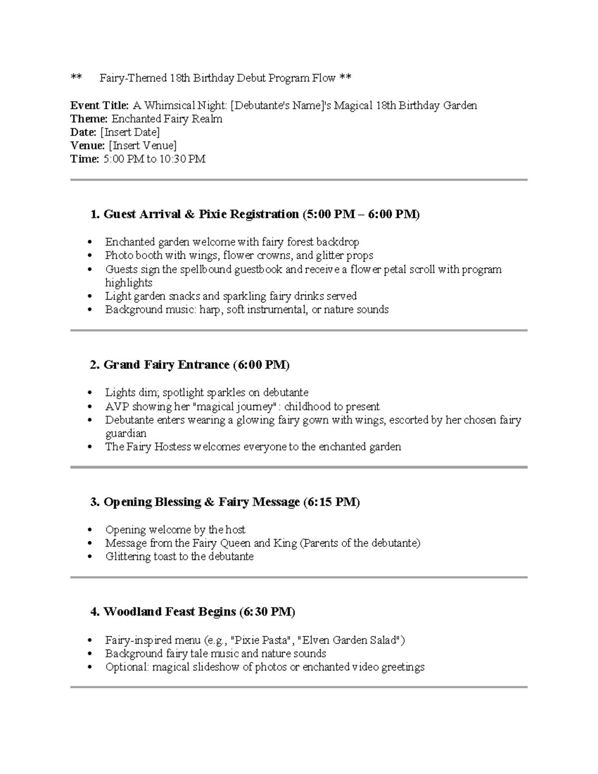 18th Birthday Debut Program Flow: A Whimsical Enchanted Evening - Studocu