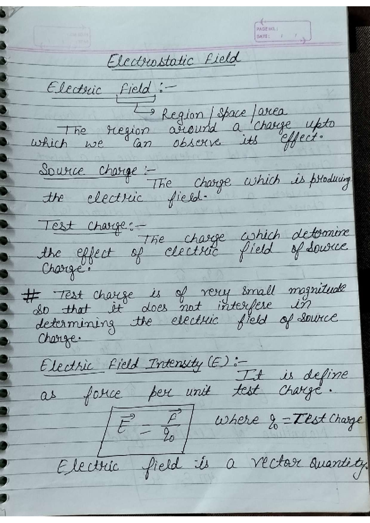 Electric Charges and Fields: Electrostatic Field Concepts and ...