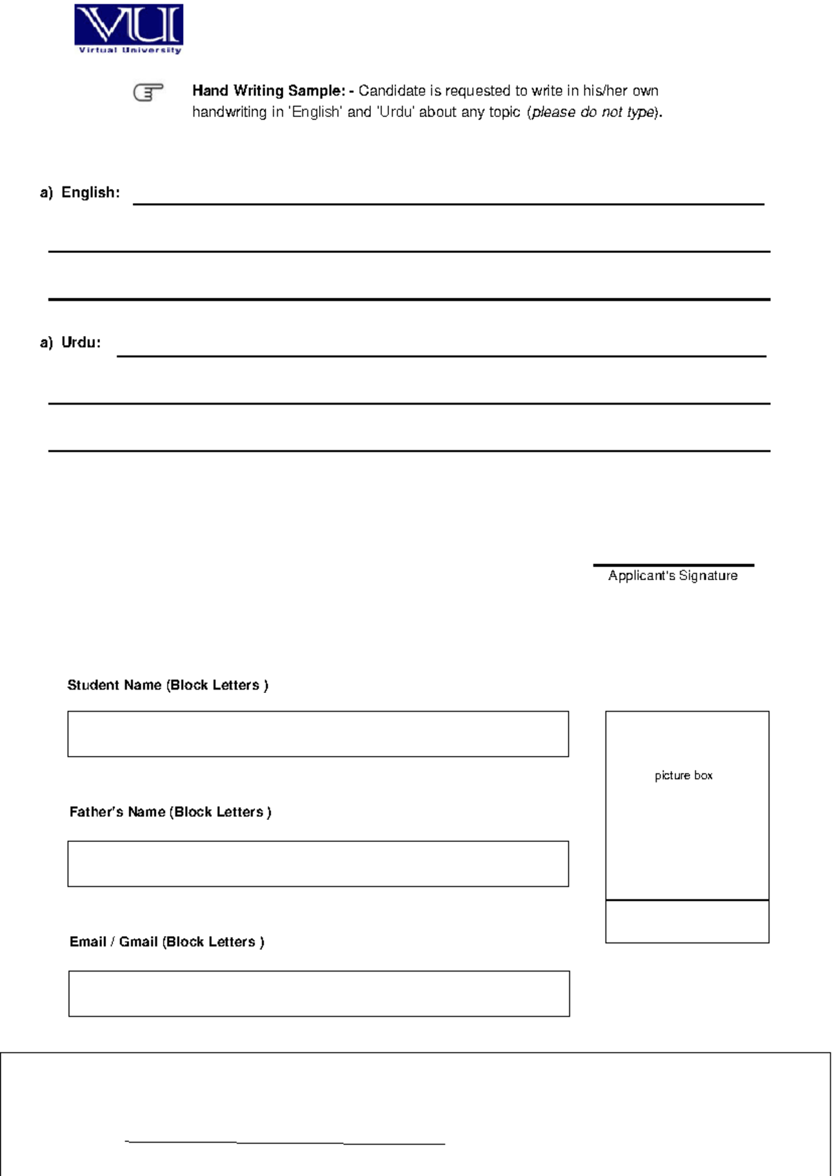 VU Admission Handwriting Sample Guidelines and Important Info - Studocu