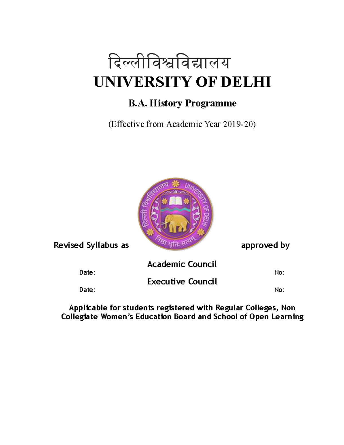 B.A. History Programme Syllabus (2019-20) - University of Delhi - Studocu