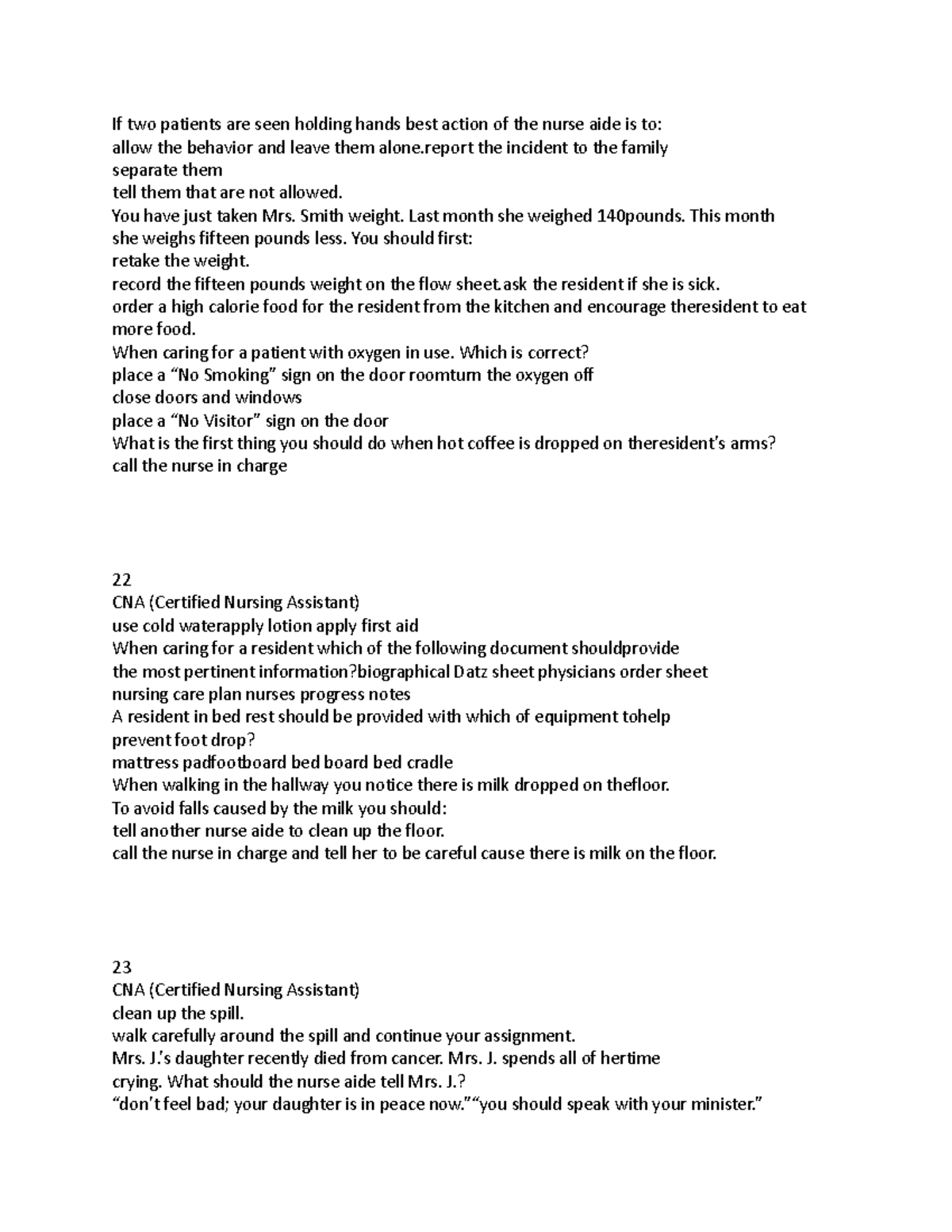 CNA QUIZ 2 - Essential Questions for Certified Nursing Assistants - Studocu