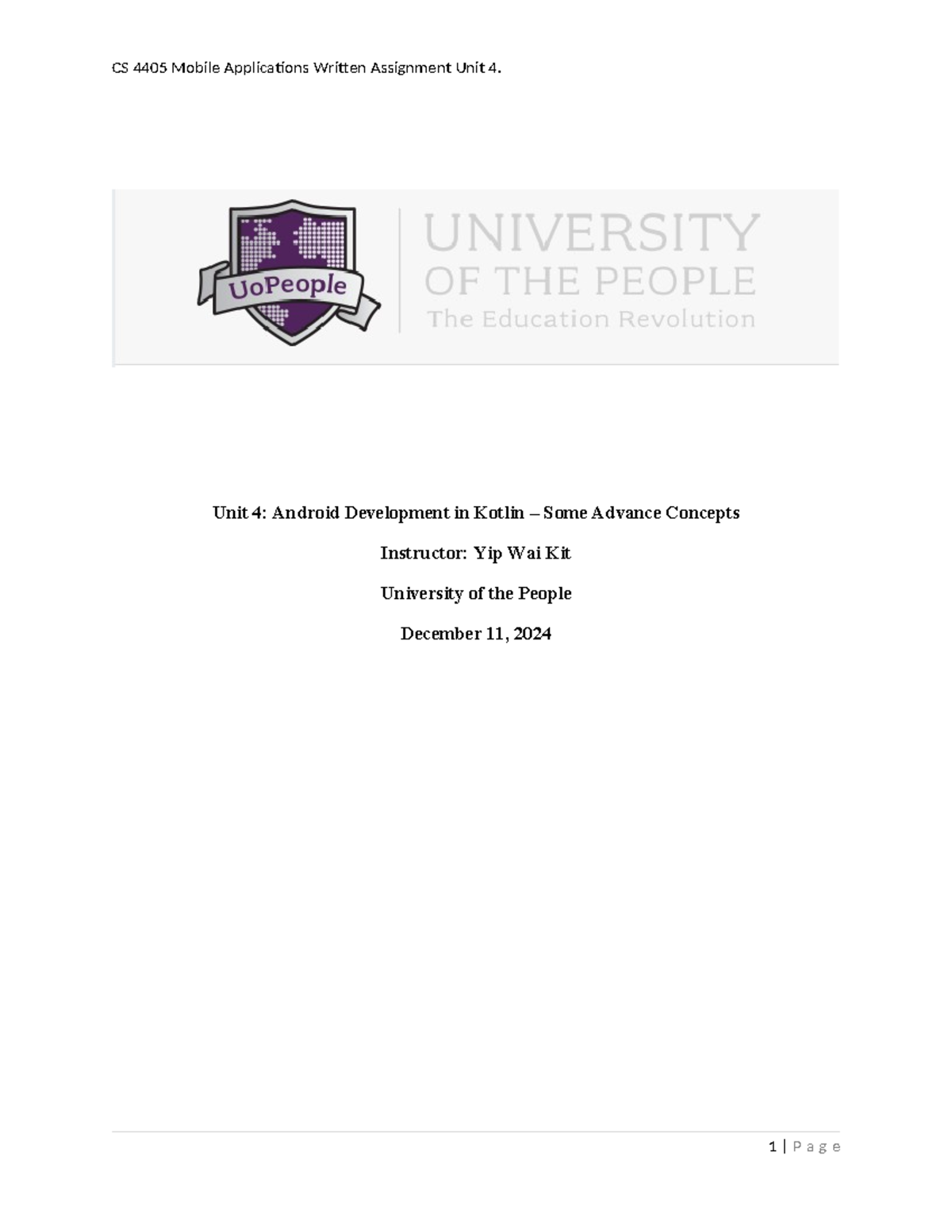 CS 4405 Written Assignment: Android Dev in Kotlin - Advanced Concepts - Studocu