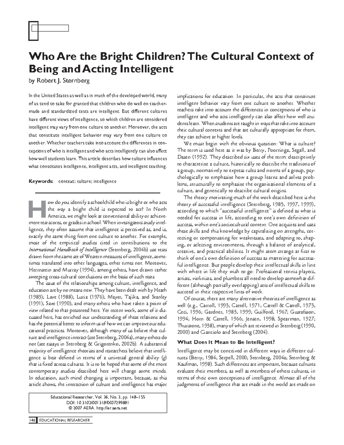 Sternberg R. J. - Who Are the Bright Children? Cultural Context of ...