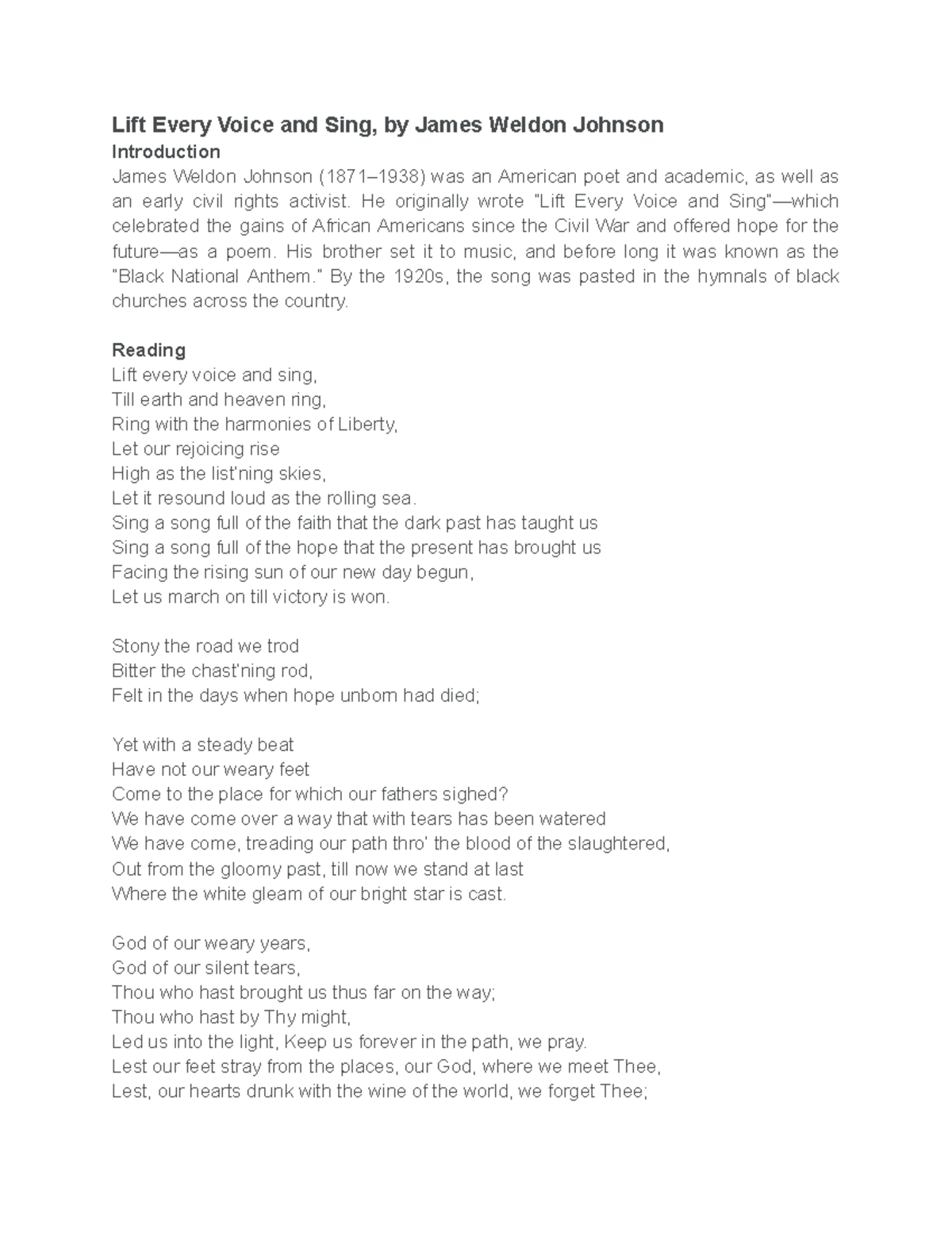 Empathy Unit 1 Notes: "Lift Every Voice and Sing" Analysis & Insights ...