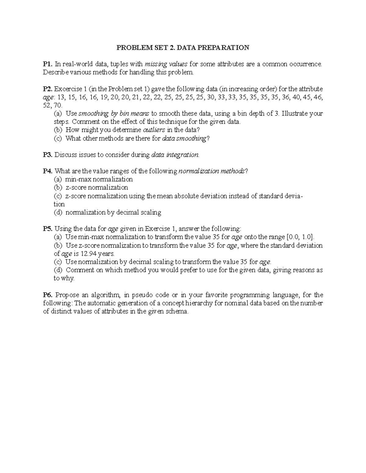 Problem Set 2: Data Preparation Techniques and Methods - Studocu