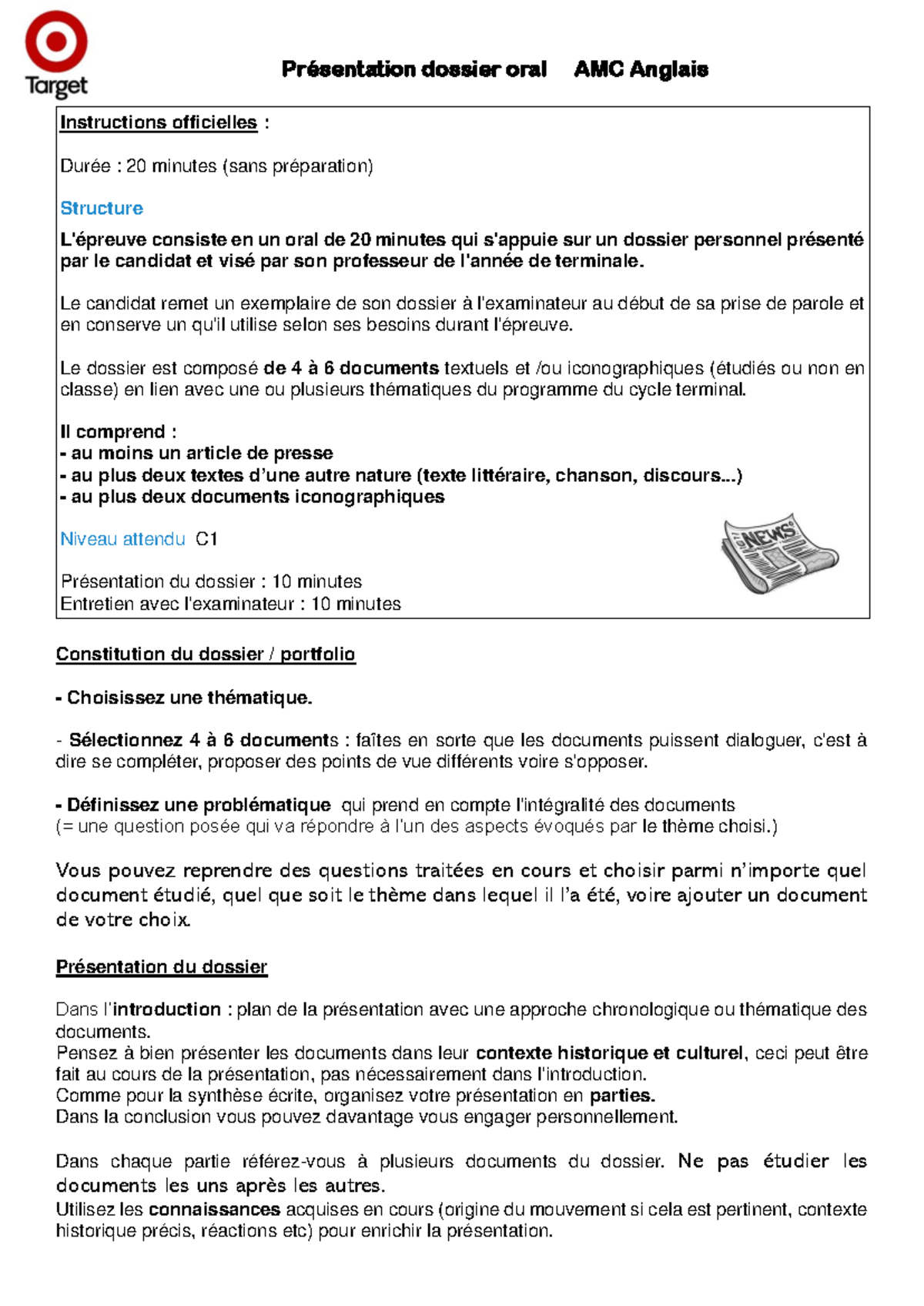 Methodologie-dossier-oral - PrÈsentation dossier oral AMC Anglais Instructions officielles ...