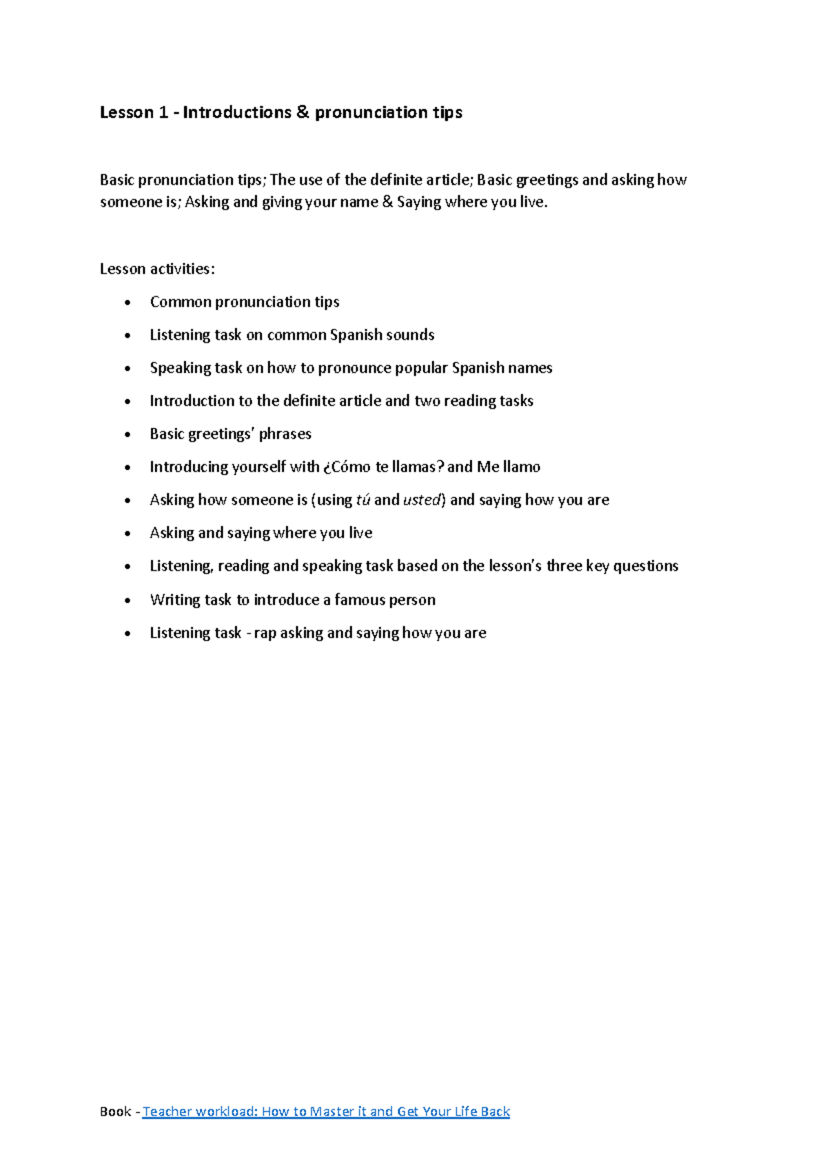 1 - cómo te llamas lesson plan - Book - Teacher workload: How to Master ...