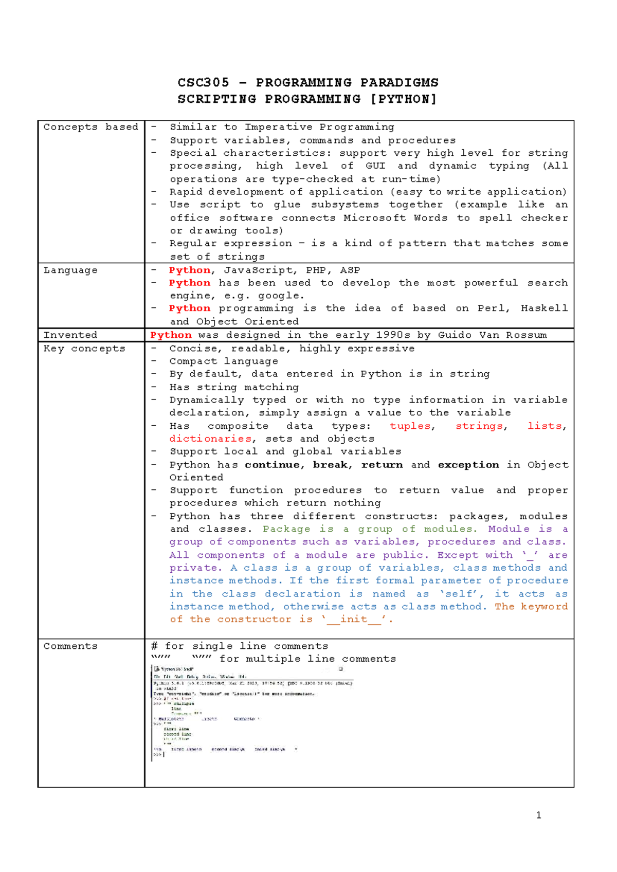 CSC305 Scripting Programming Concepts: Key Notes and Examples - Studocu