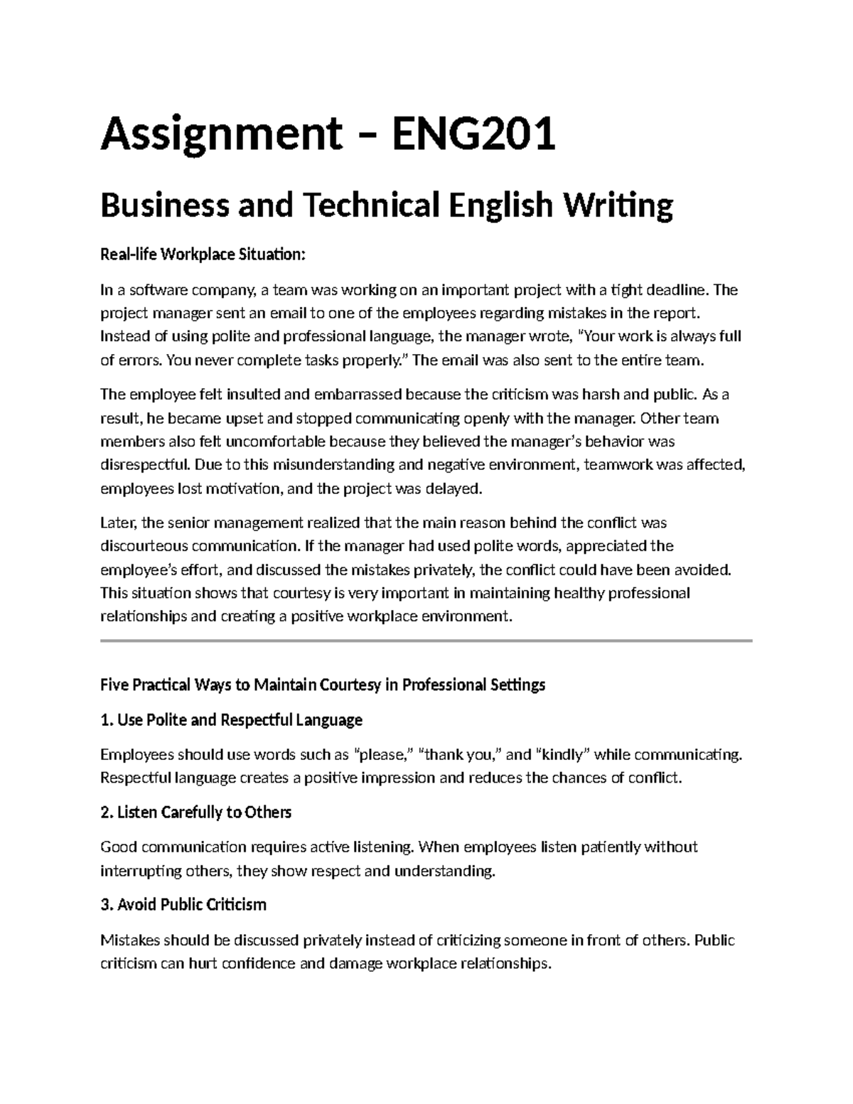 ENG201 Assignment: Effective Communication in the Workplace - Studocu