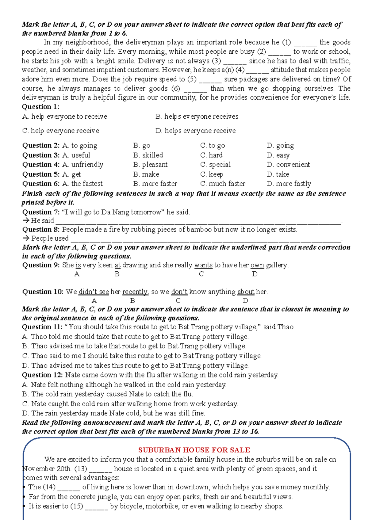 Entrance Test: Multiple Choice Questions and Answers - Studocu