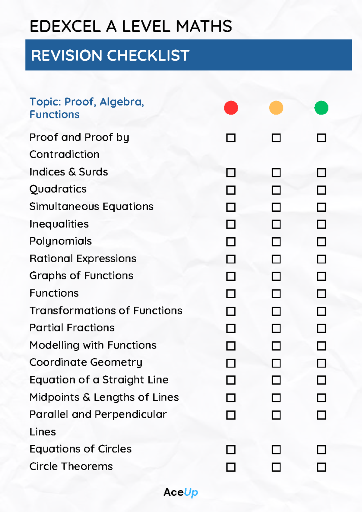 EDEXCEL A LEVEL MATHS REVISION CHECKLIST: Comprehensive Topics Overview ...