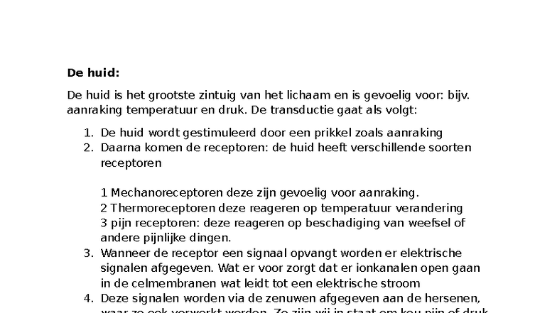 Biologie PO: De Huid en Zintuigen - Functies en Signalen - Studeersnel