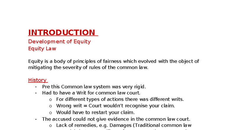 Equity Law Development: Historical Context and Fusion Debate (LAW 101 ...