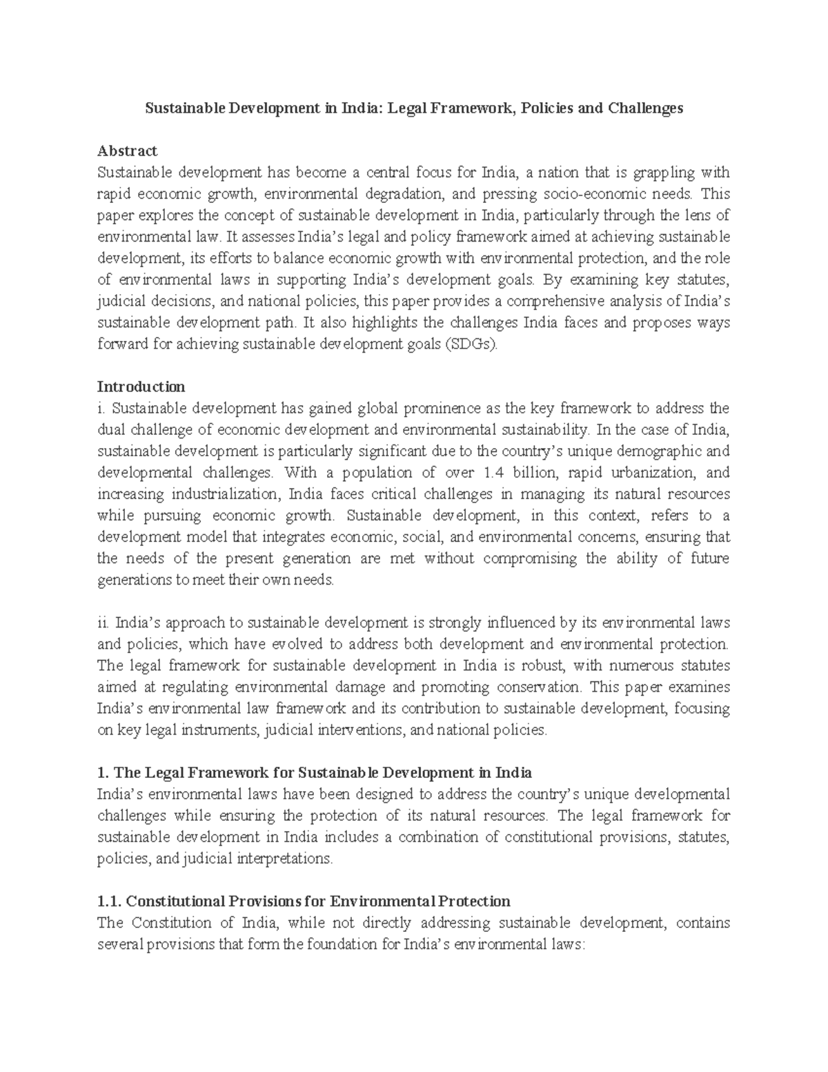Sustainable Development in India: Legal Framework & Challenges - Studocu