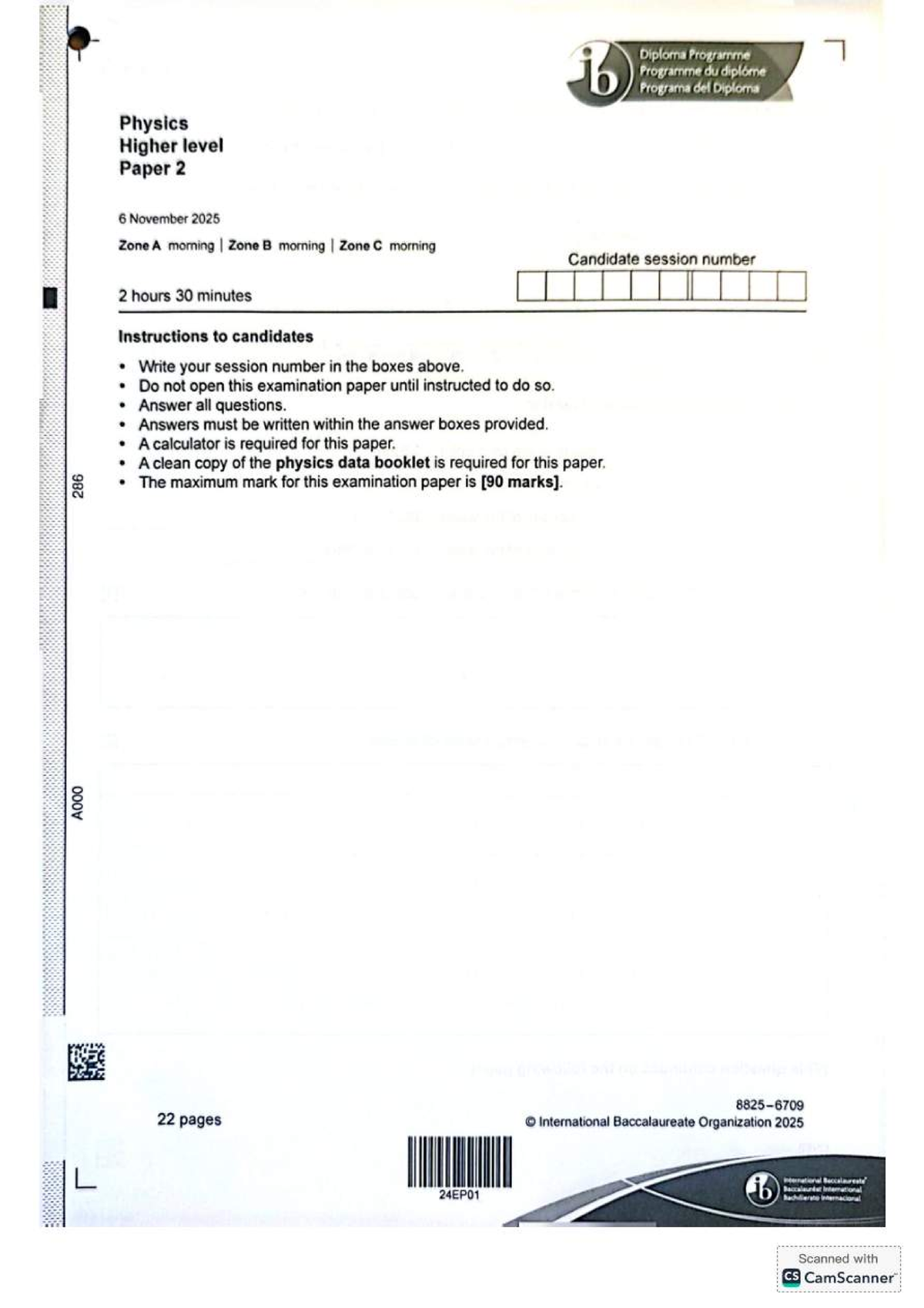 Physics HL Paper 2 - Diploma Programme Exam November 2025 - Studocu
