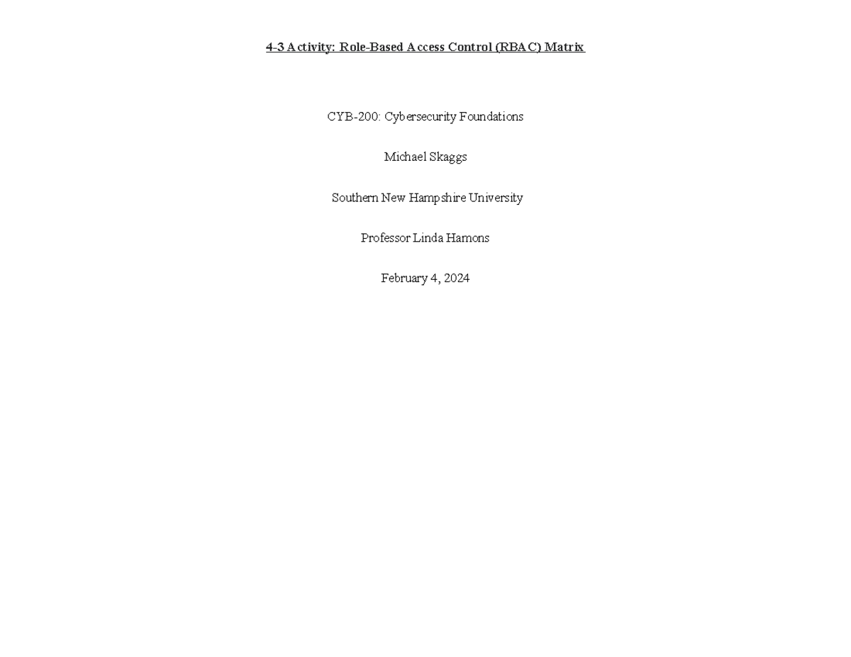 CYB 200 Module Four Activity Mike Skaggs - 4-3 Activity: Role-Based ...