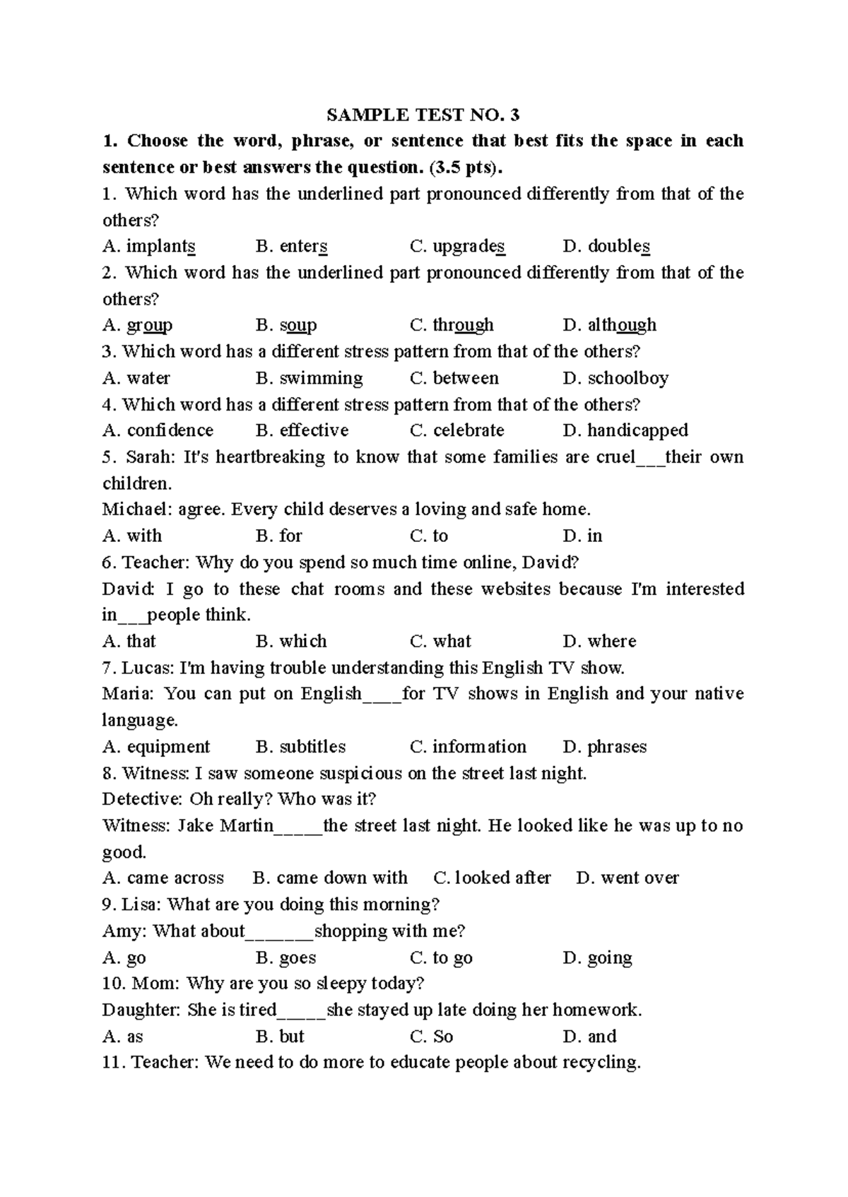 SAMPLE TEST NO. 3 - Practice VOL 1 Homework - Studocu