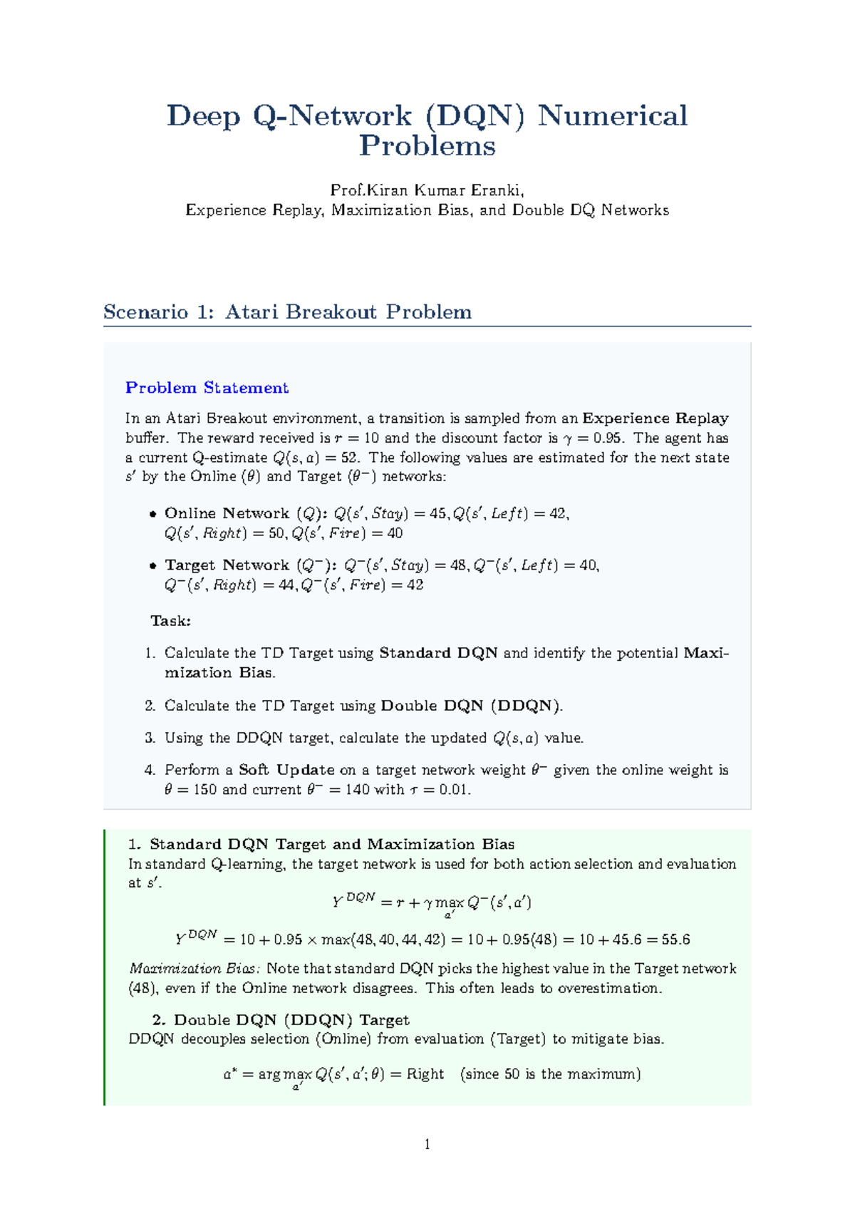 WILP DRL Deep Q Network Numerical Problems and Solutions - Studocu