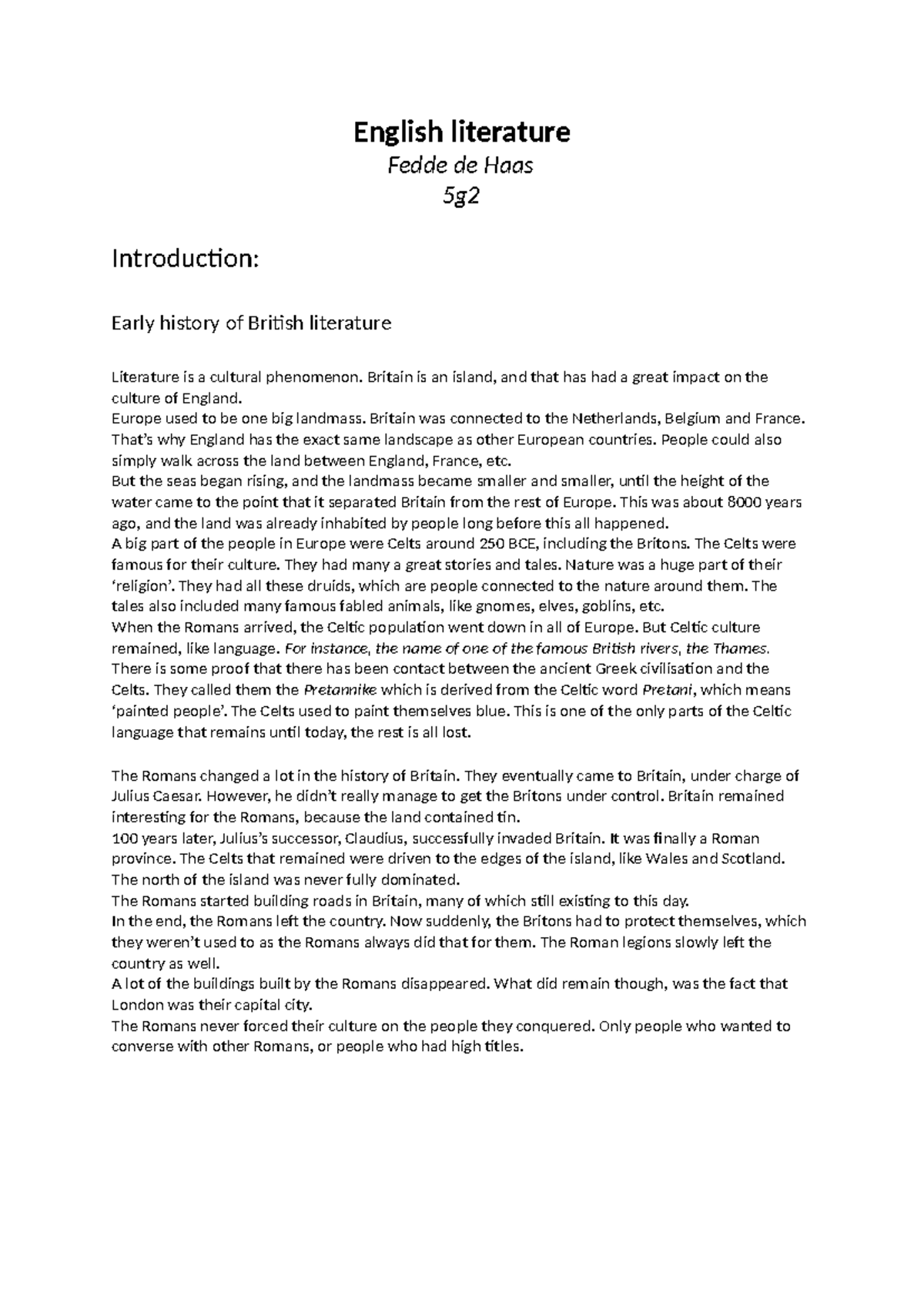 English Literature 5G2: An Overview of Early British Literary History ...