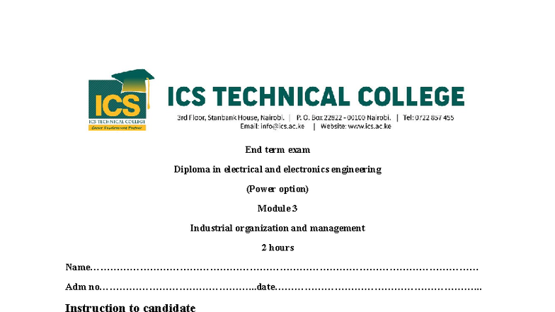 IOM 3: End Term Exam - Diploma in Electrical & Electronics Engineering - Studocu