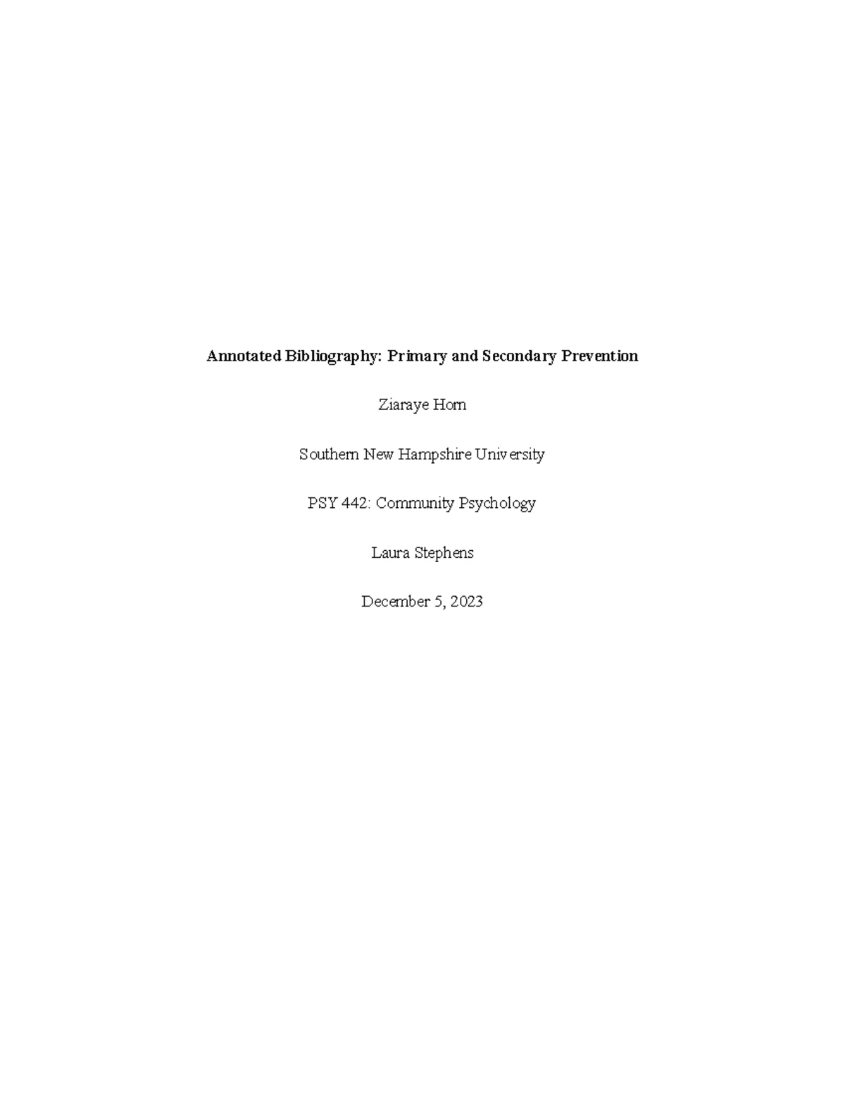 PSY 442: Final Project - Professional Blueprint in Community Psychology ...