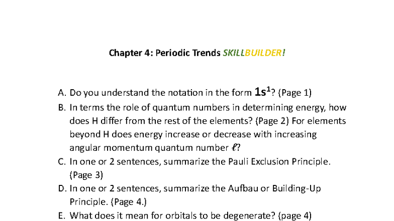 Skill Builder 4 Answers: Understanding Periodic Trends in Chemistry ...