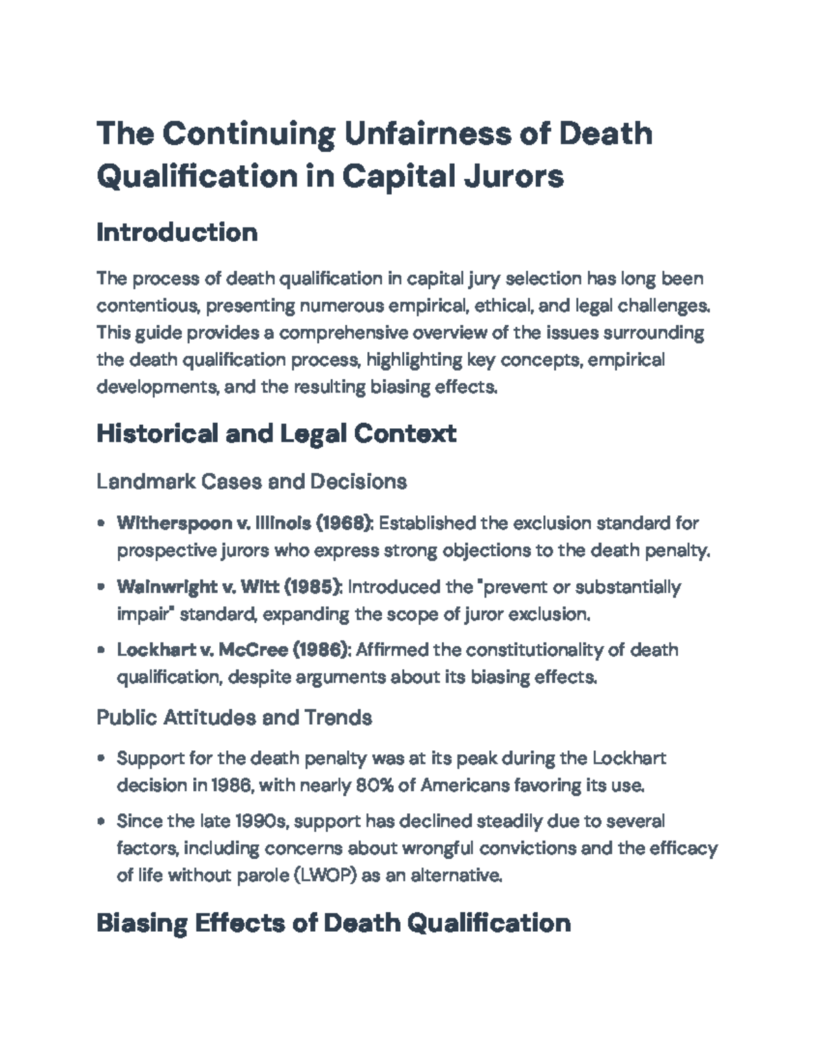 The Continuing Unfairness of Death Qualification in Capital Jury ...