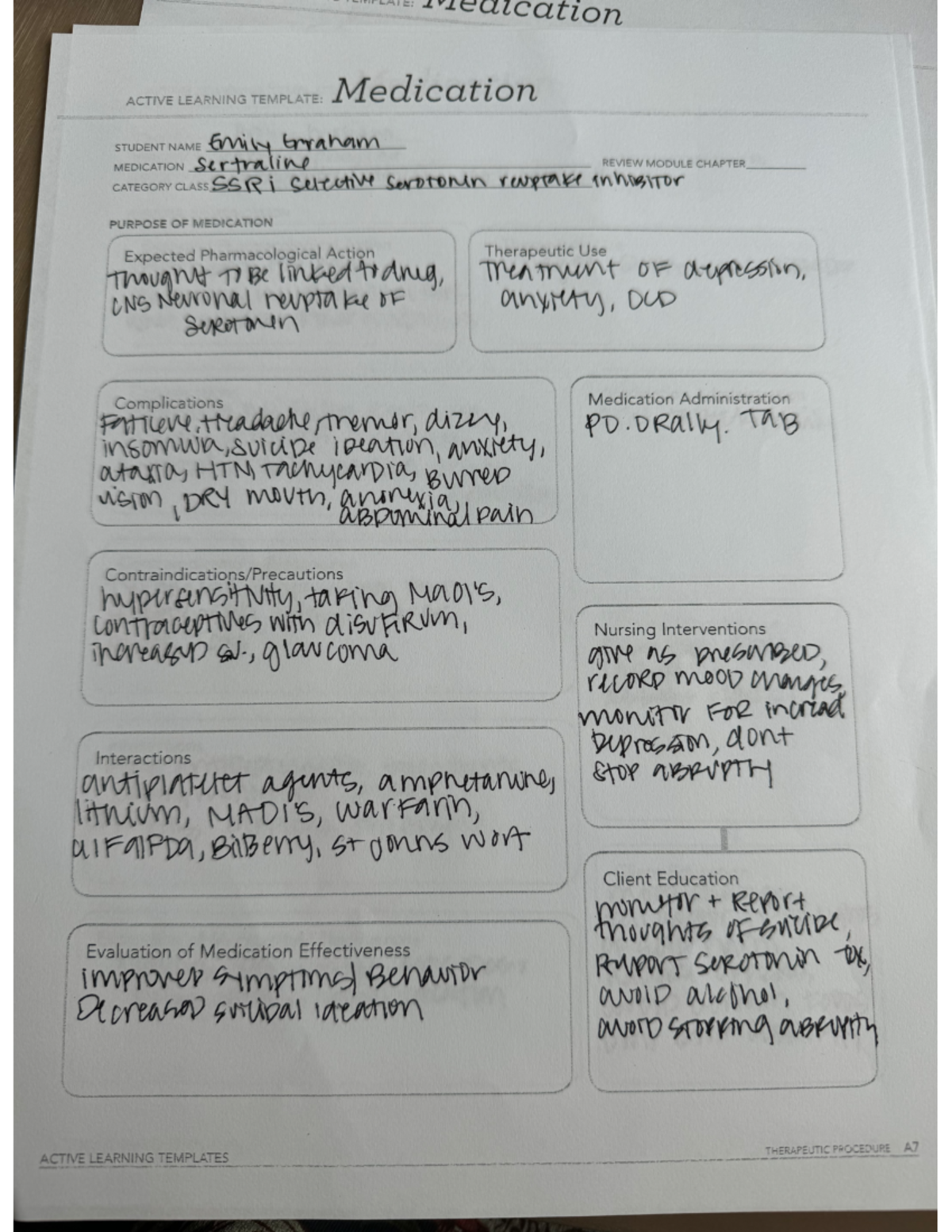 Sertraline - med template - ACTIVE LEARNING TEMPLATE: Medication ...