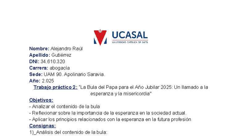 Trabajo Práctico II: Bula del Papa para el Jubileo 2025 - Análisis y ...