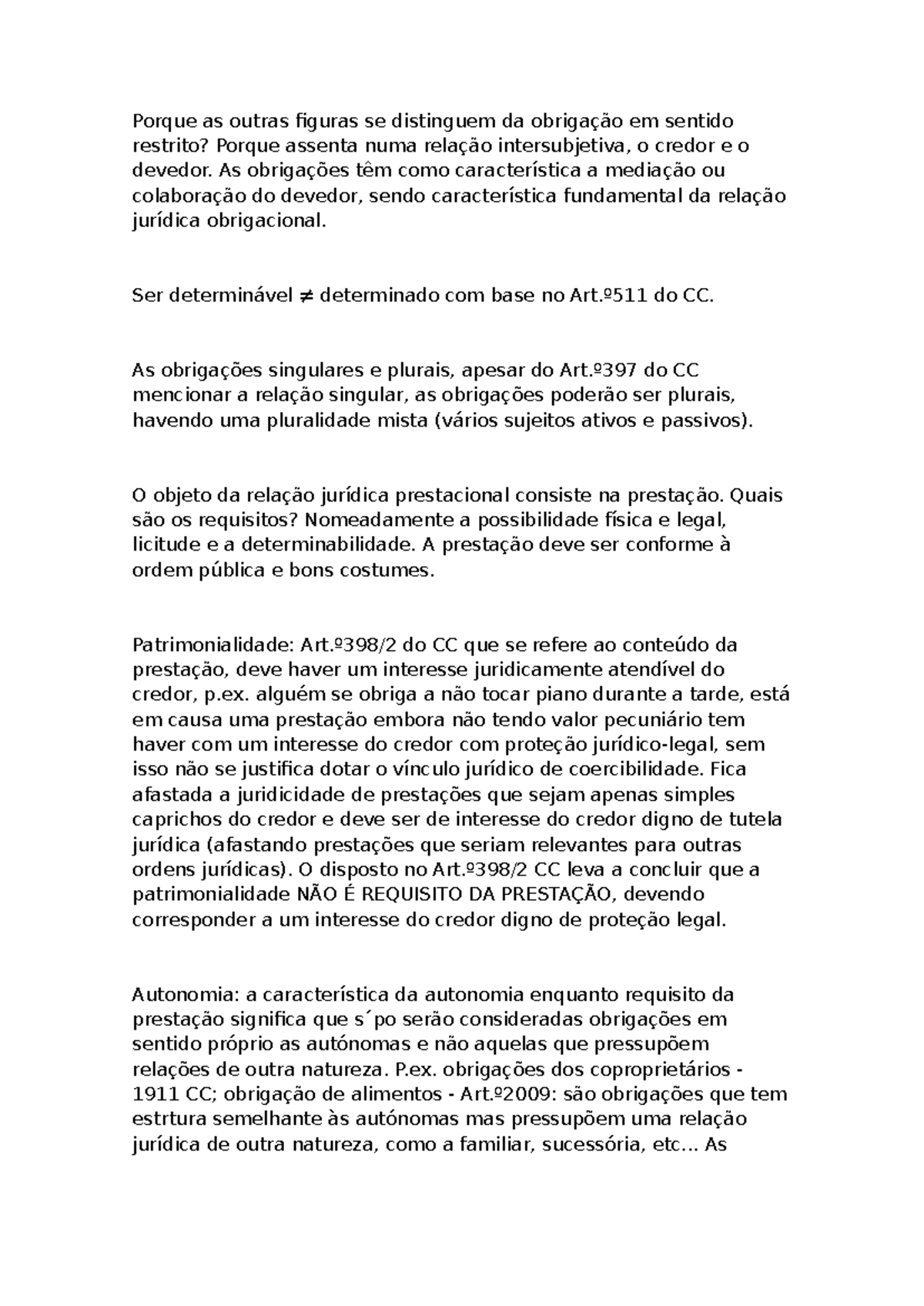 Distinções das Obrigações em Sentido Restrito: Análise Jurídica - Studocu