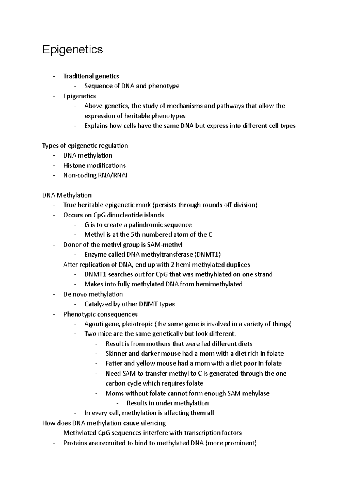 Epigenetics: Mechanisms and Pathways of Heritable DNA Expression - Studocu