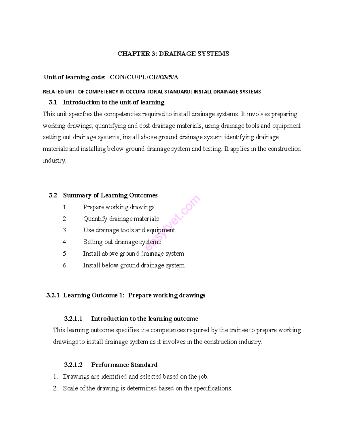 Drainage System Installation Notes for Plumbing Level 5 - CON/CU/PL/CR ...