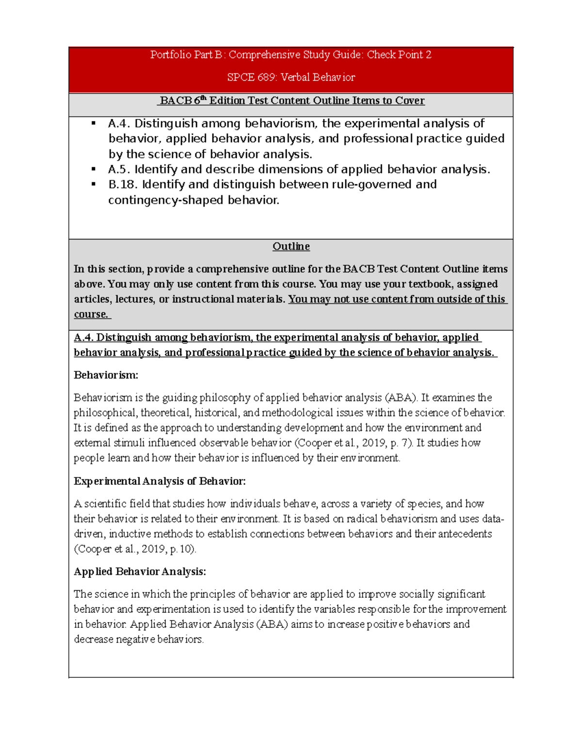 Portfolio Part B Study Guide: SPCE 689 Verbal Behavior Checkpoint 2 - Studocu