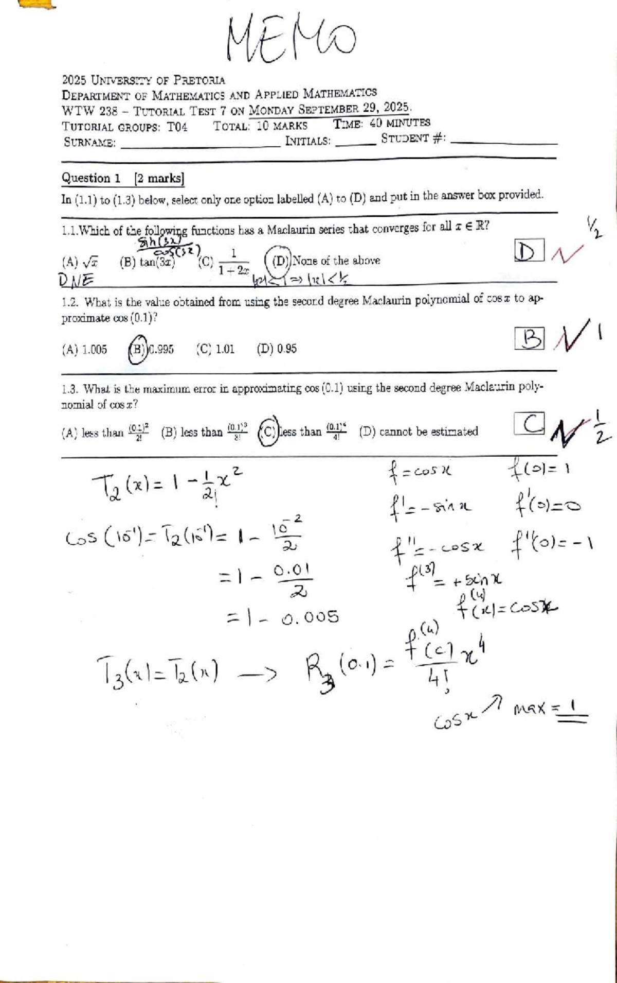WTW 238 Tutorial Test 7 Guide & Solutions - September 29, 2025 - Studocu