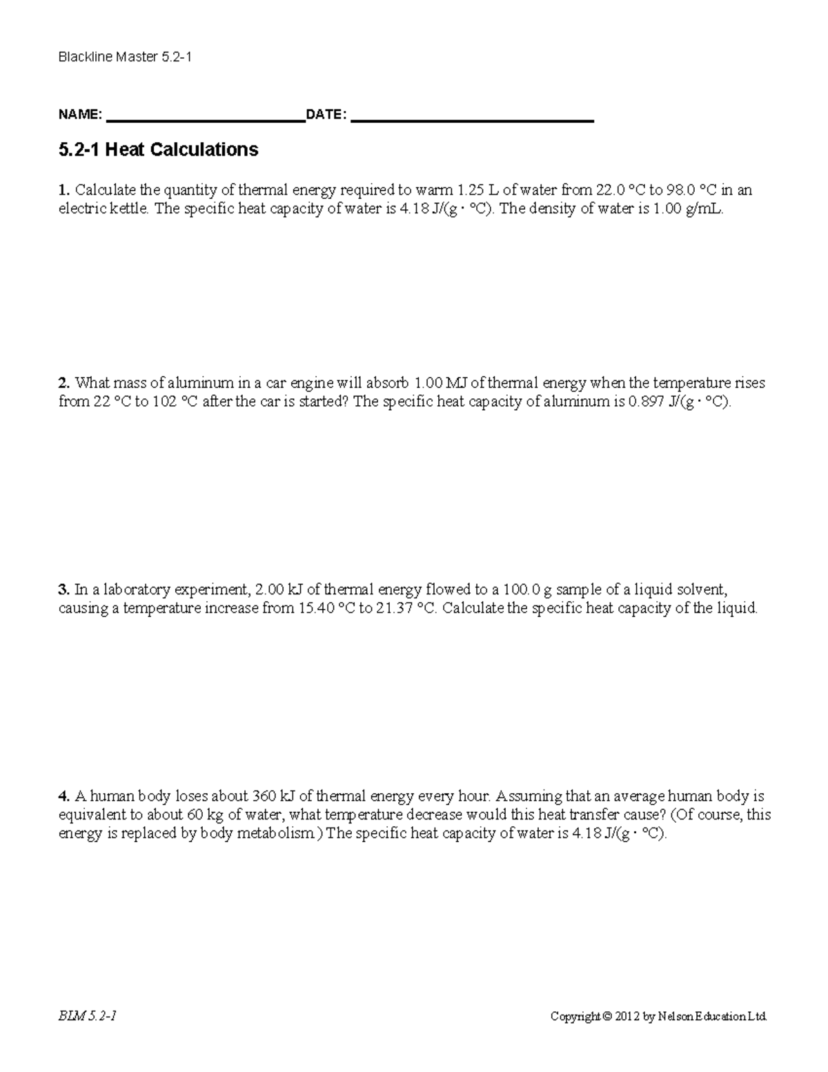 Heat Calculations for Chem 12: Thermal Energy & Specific Heat - Studocu