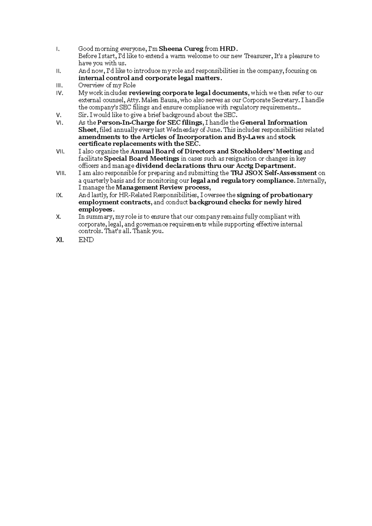 HRD Role Overview: Compliance & Internal Control Responsibilities - Studocu