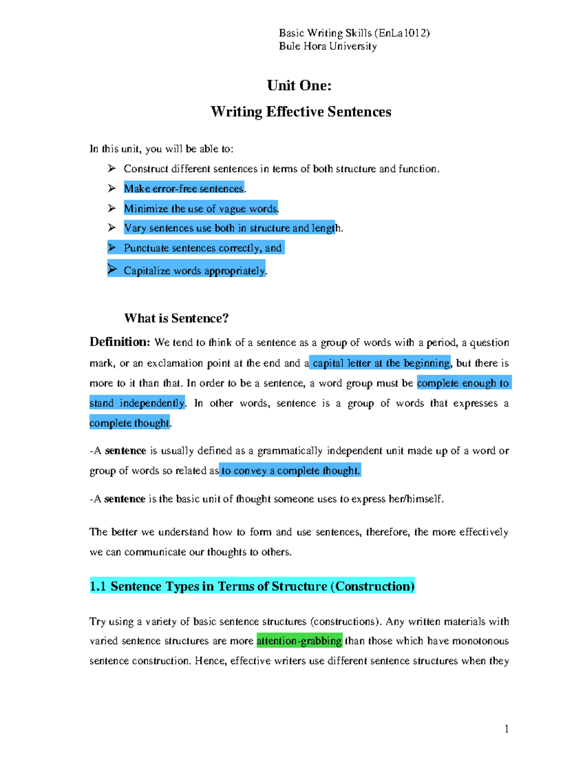 Basic Writing Skills: Sentence Construction and Error-Free Writing ...