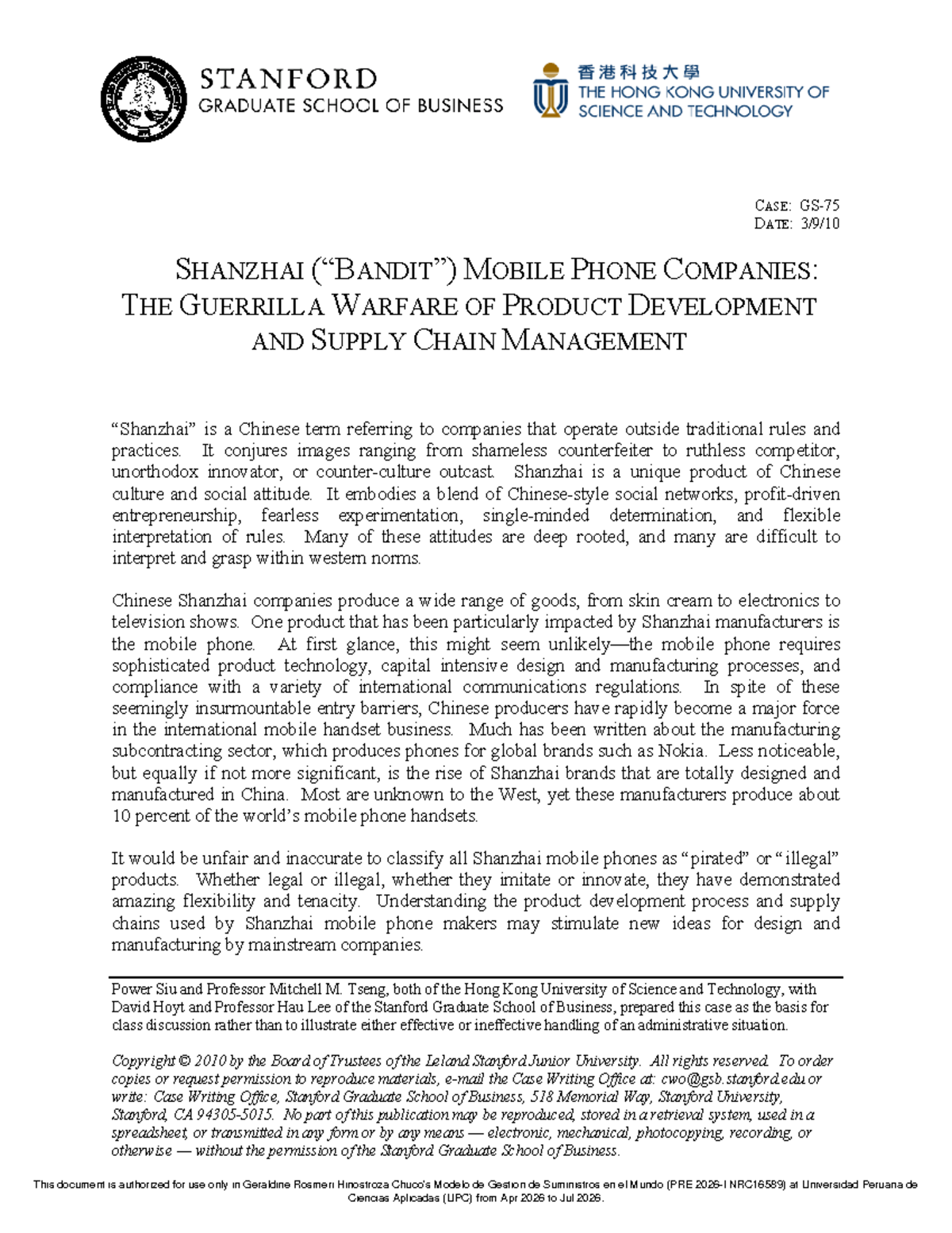 CASE STUDY: SHANZHAI MOBILE PHONE COMPANIES AND SUPPLY CHAIN INNOVATION ...