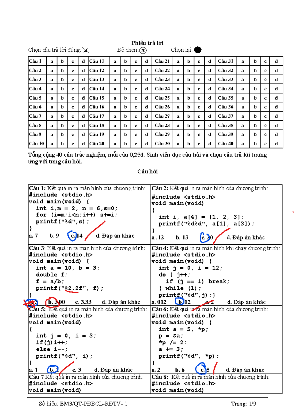 LTC 40 Câu Trắc Nghiệm Kết Quả Chương Trình C/C++ - Studocu