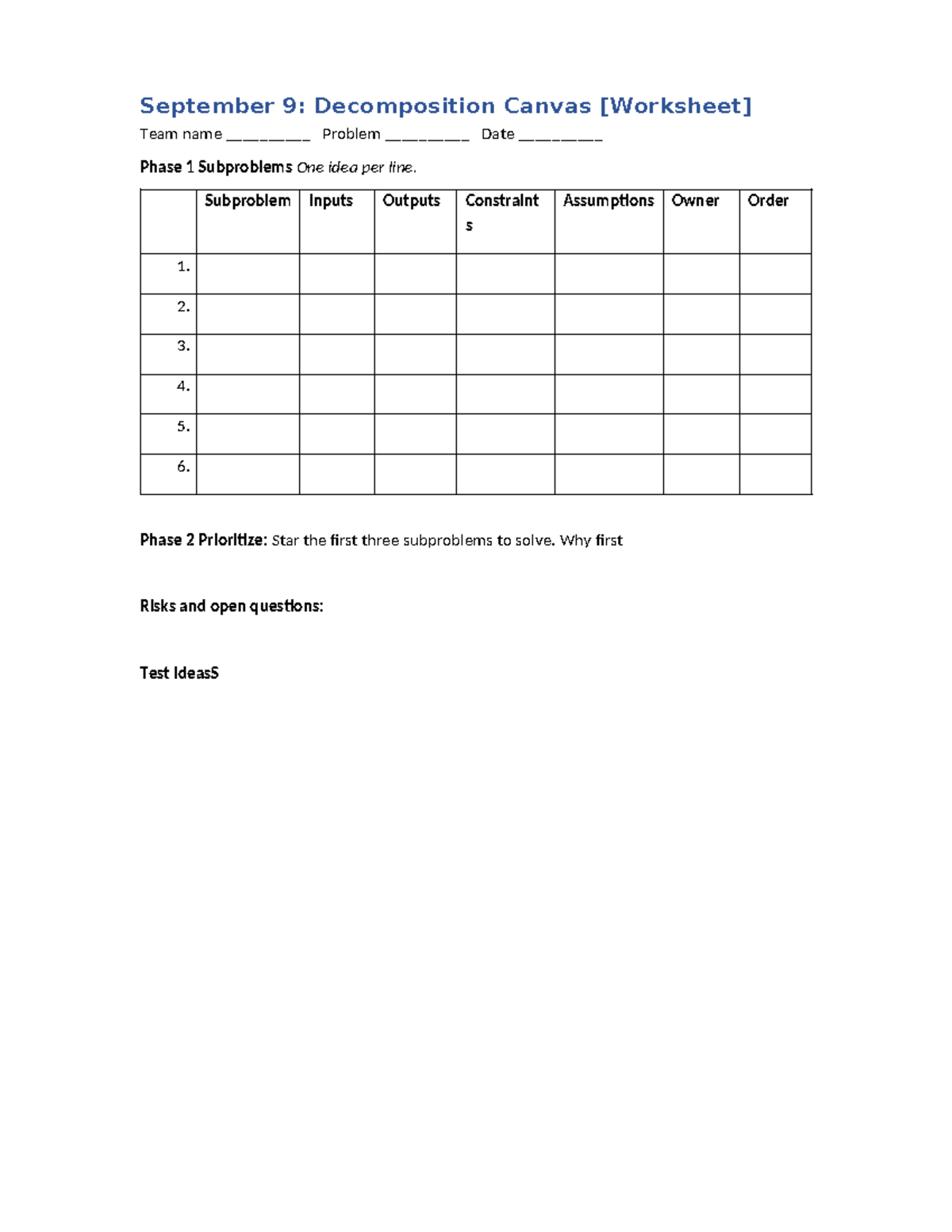September 9 Canvas Worksheet ECS - September 9: Decomposition Canvas ...