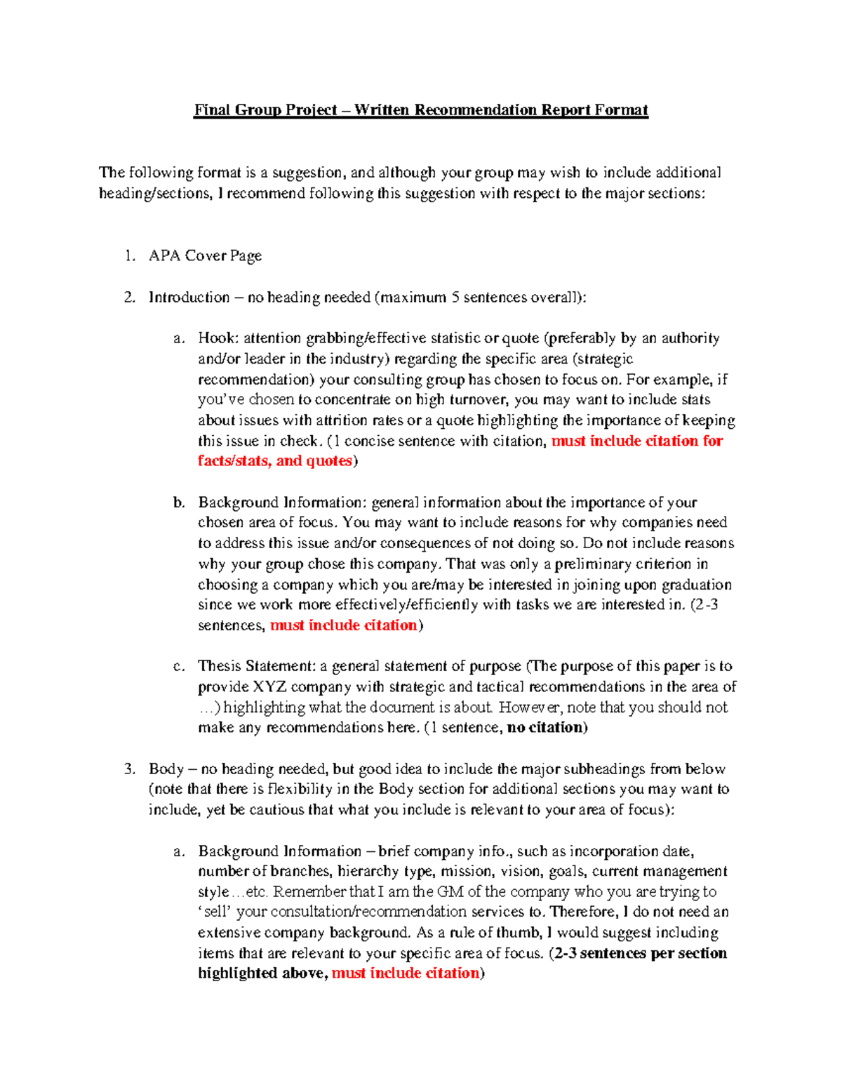 Final Group Project – Written Recommendation Report Format - Hook ...