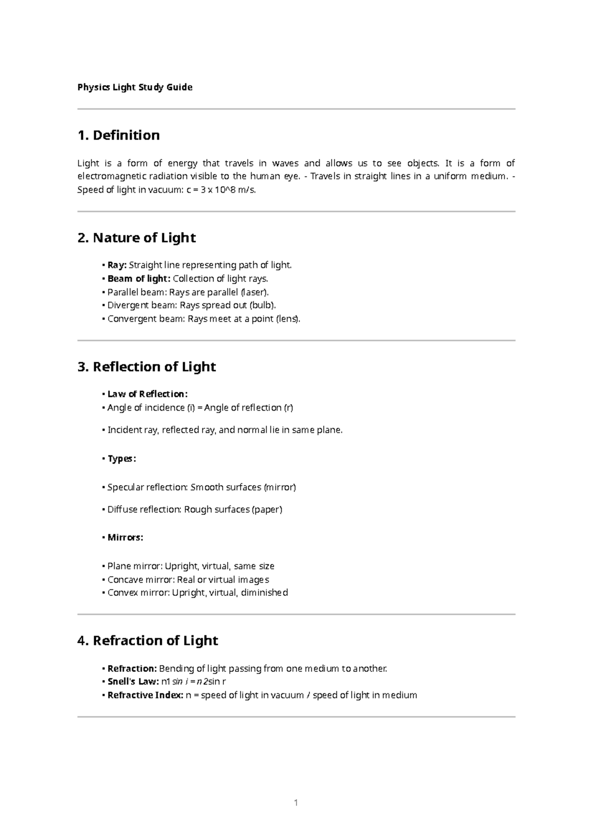 Physics Light Study Guide 1: Key Concepts and Definitions - Studocu
